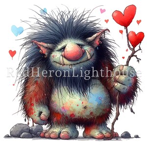 Love Heart Troll Clipart, 12 High Quality Pngs/jpgs, Whimsical Ogres ...