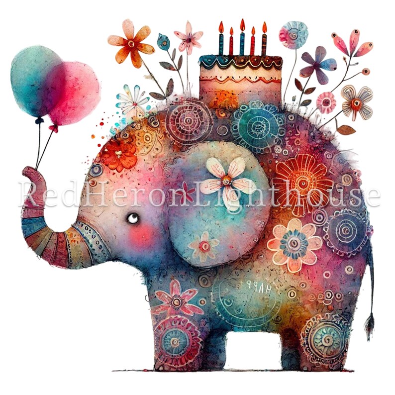 Birthday Elephant Clipart 10 High Quality Pngs/jpgs, Quirky Party ...
