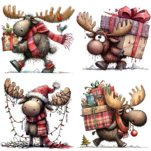 Christmas Moose Clipart 31 Pngs/jpgs Quirky Moose Art, Funny Winter ...