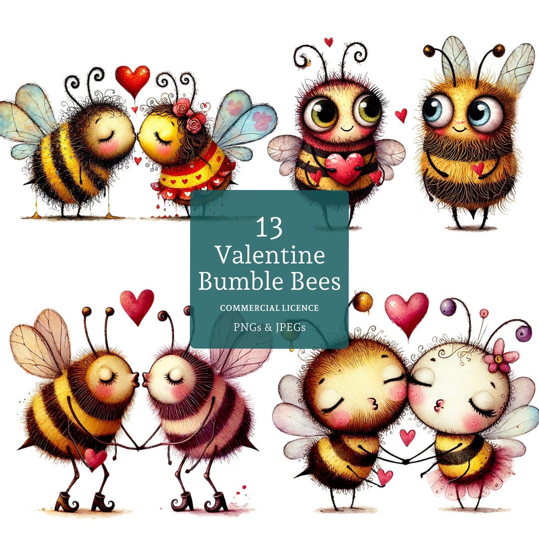 Valentine Bee Clipart, 13 High Quality Pngs/jpgs, Cute Love Heart Bees ...
