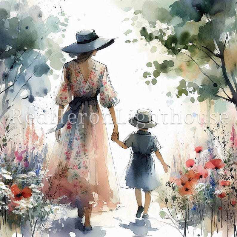 Mother & Child Clipart, Watercolour Mother's Day Art, 12 JPGS, Card ...