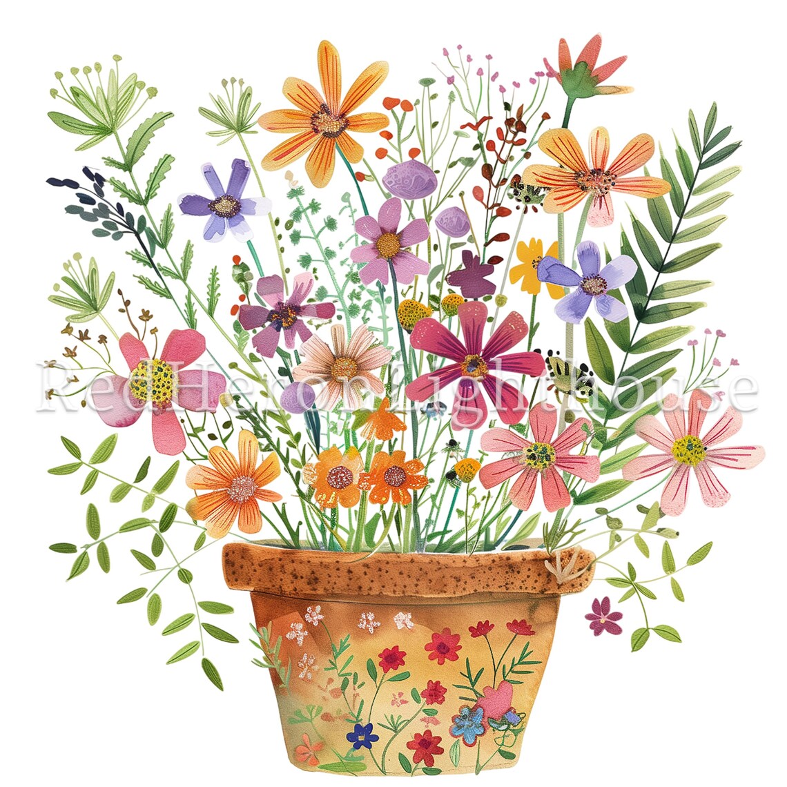 Whimsical Flower Pot Clipart 12 High Quality Pngs/jpgs Watercolour ...