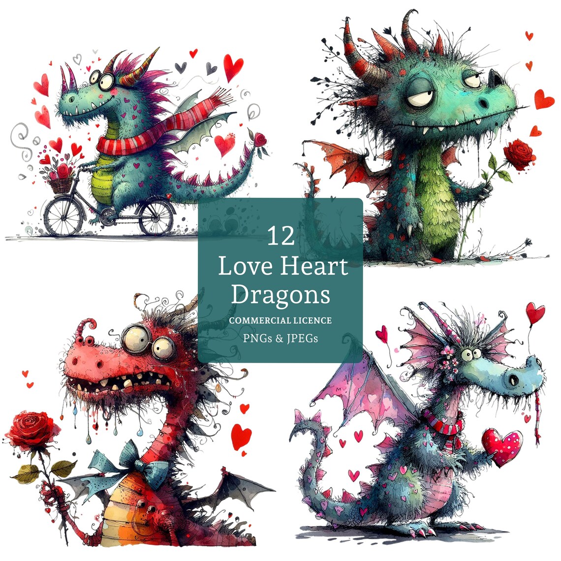 Love Heart Dragon Clipart, High Quality Designs, 12 Pngs/jpgs ...