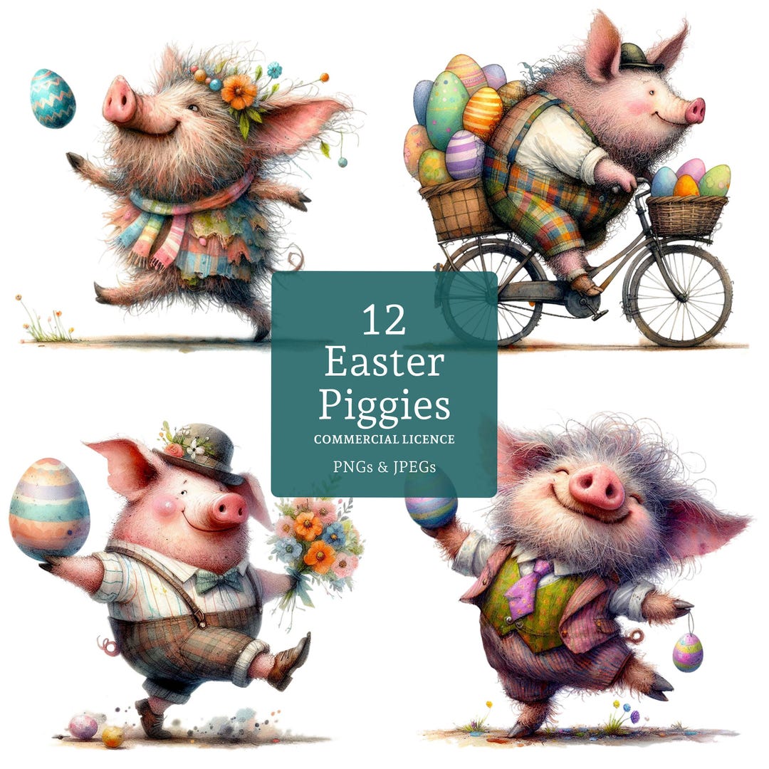 Easter Pig Clipart, 12 High Quality Pngs/jpgs Funny Spring Pigs, Quirky ...