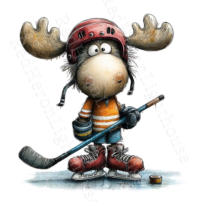 Quirky Ice Hockey Moose Clip Art, Watercolour Winter Sport Animal ...