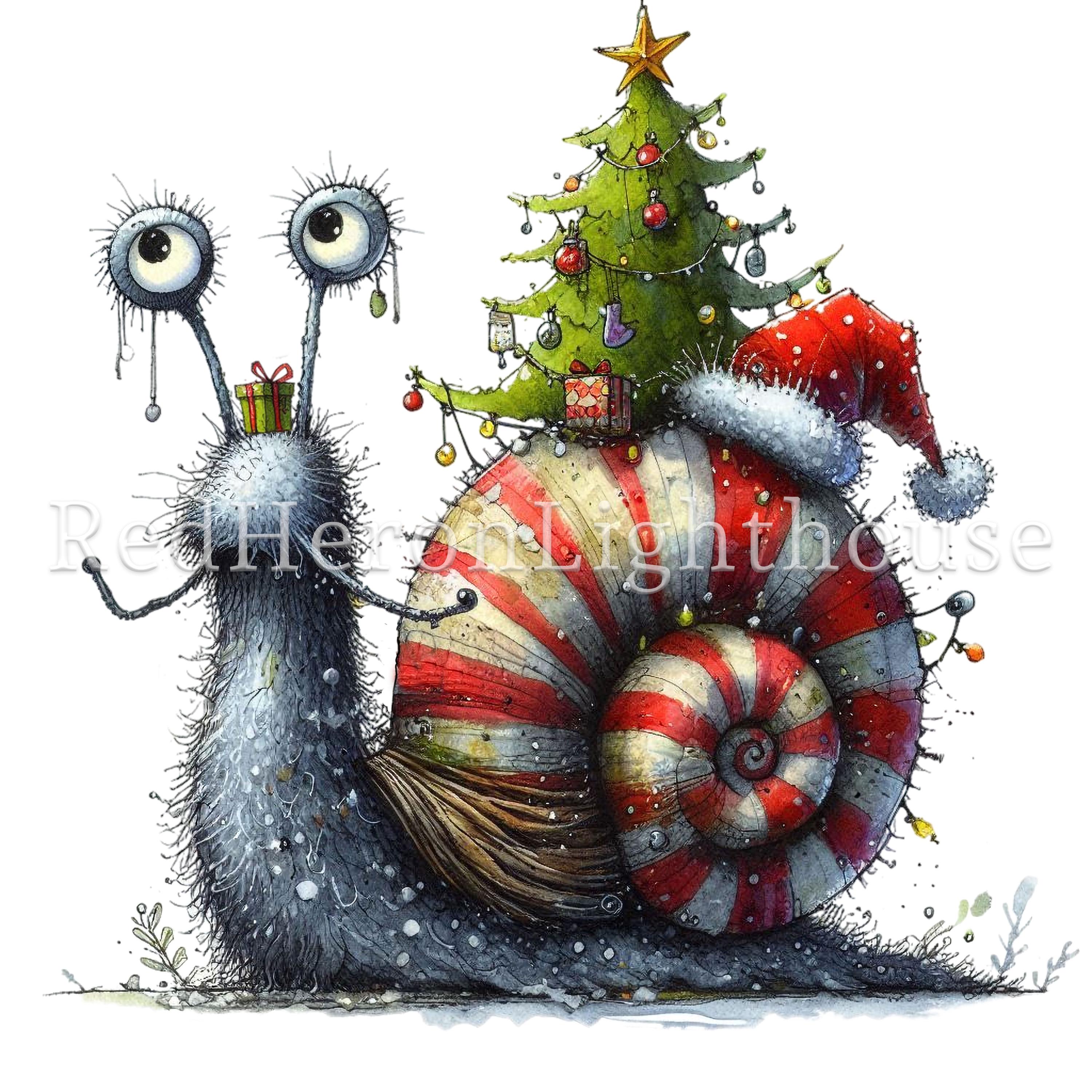 Christmas Snail Clipart, 14 Pngs/jpgs, Funny Festive Snails, Quirky ...