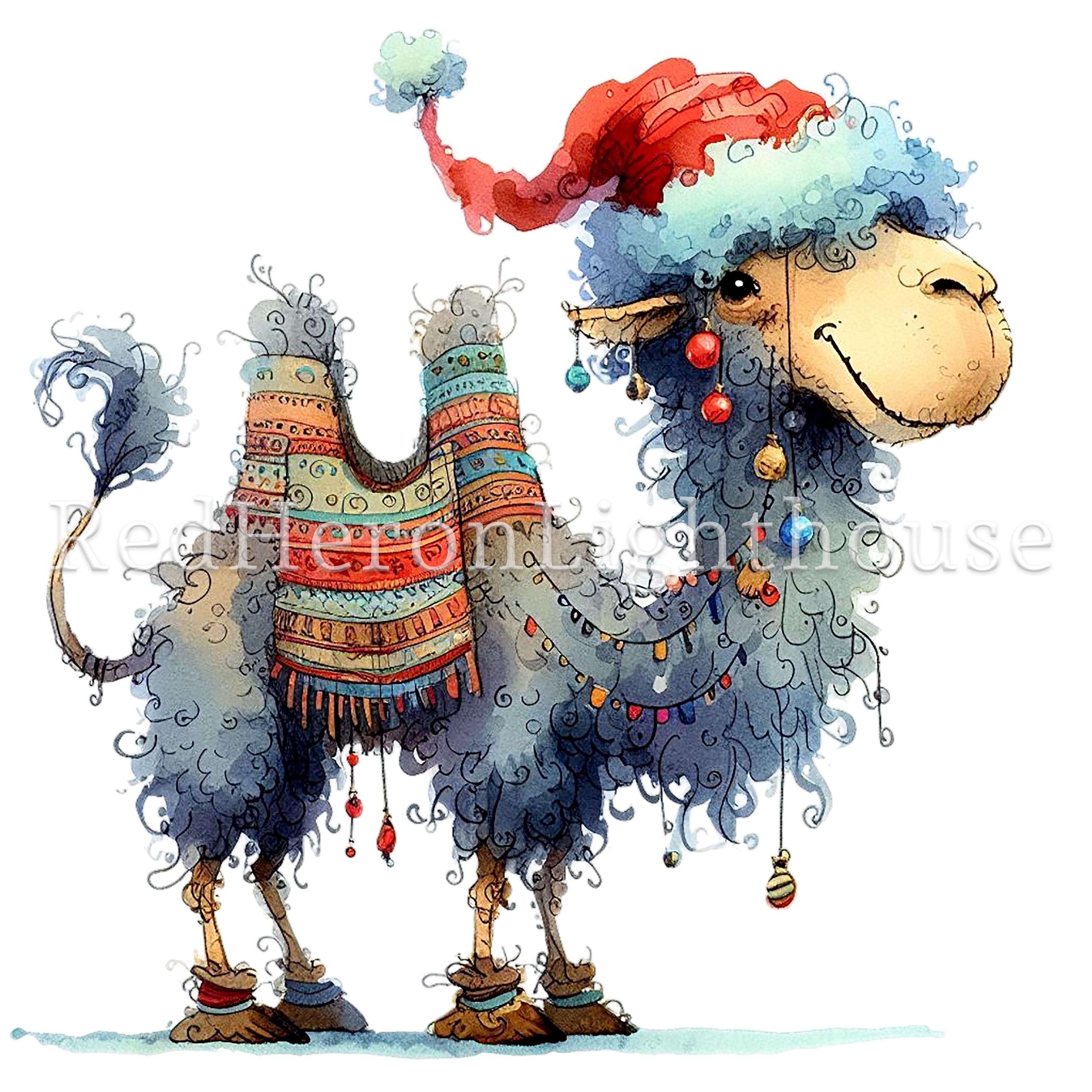 Christmas Camel Clipart, 12 High Quality Pngs/jpgs, Whimsical Festive ...