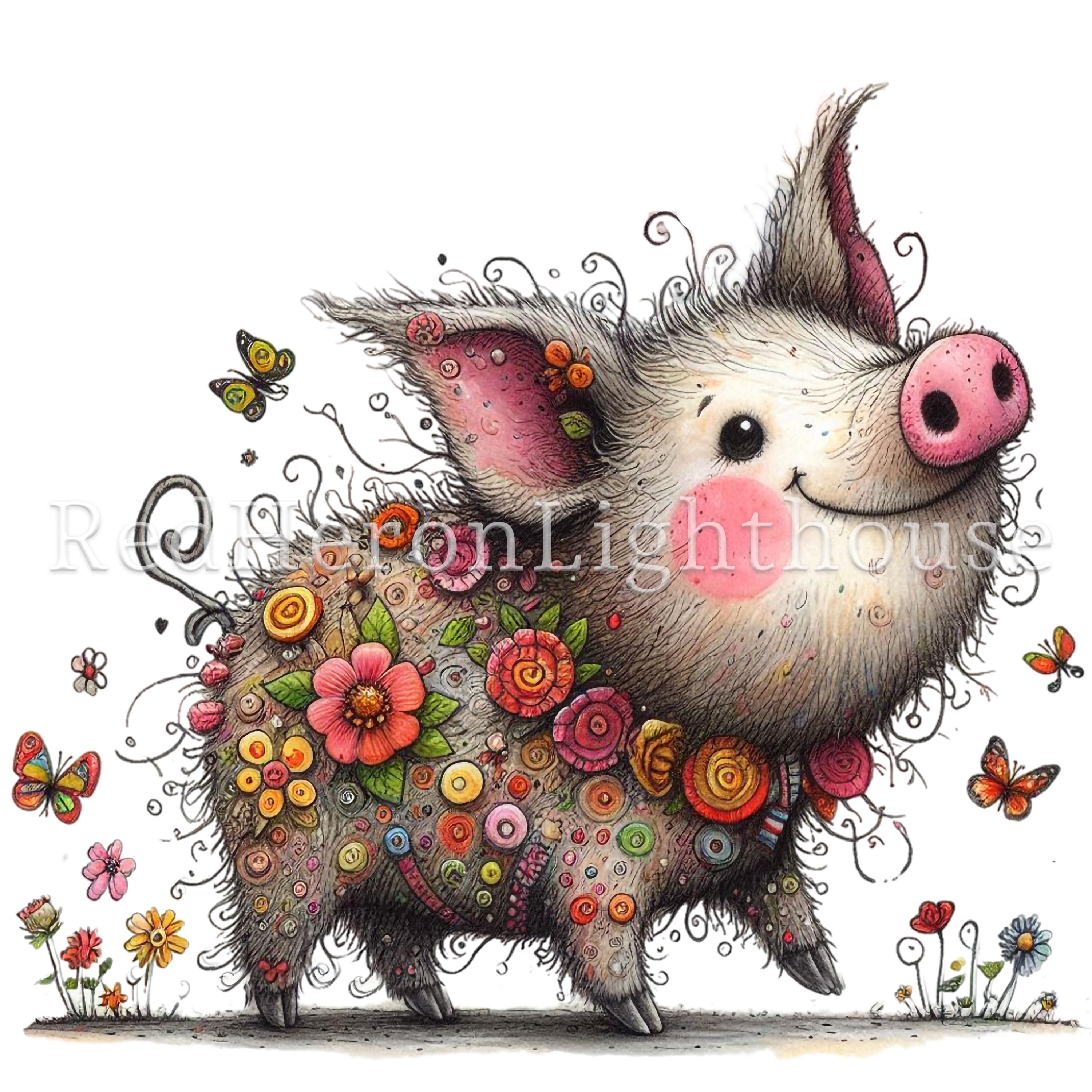 Scruffy Pig Clipart Set 24 Pngs/jpgs, Funny Pig Clipart, Quirky Farm ...