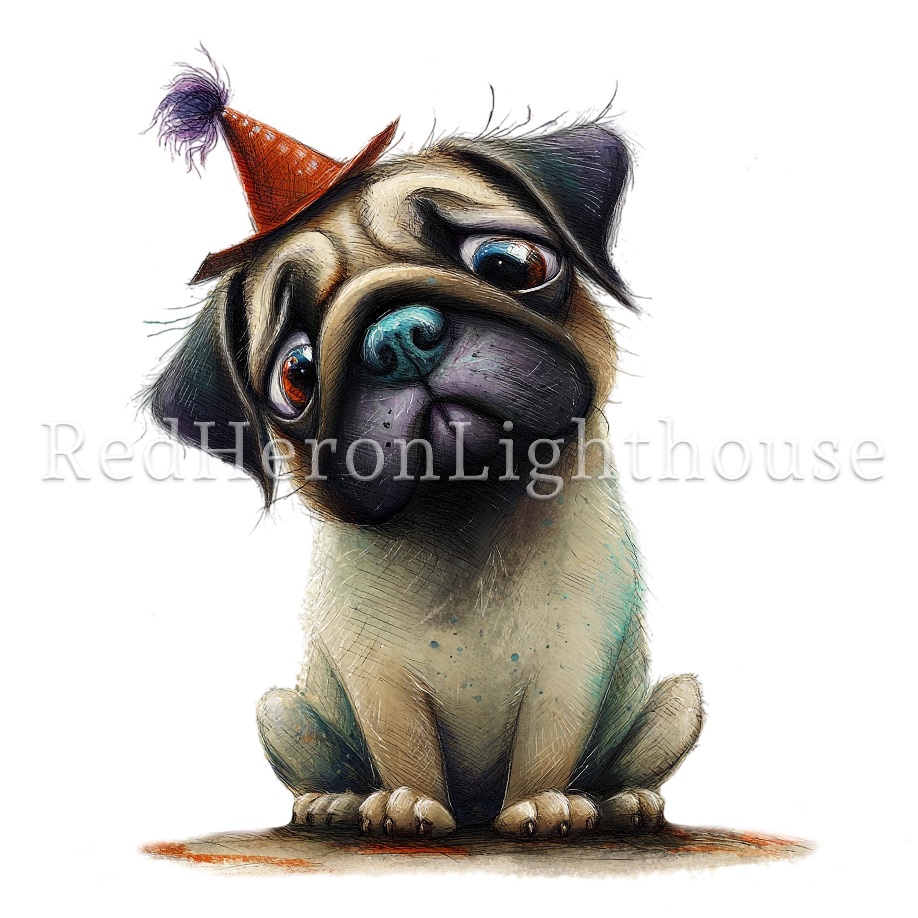 Funny Pug Clipart, 17 High Quality Pngs/jpgs, Watercolour Caricature ...