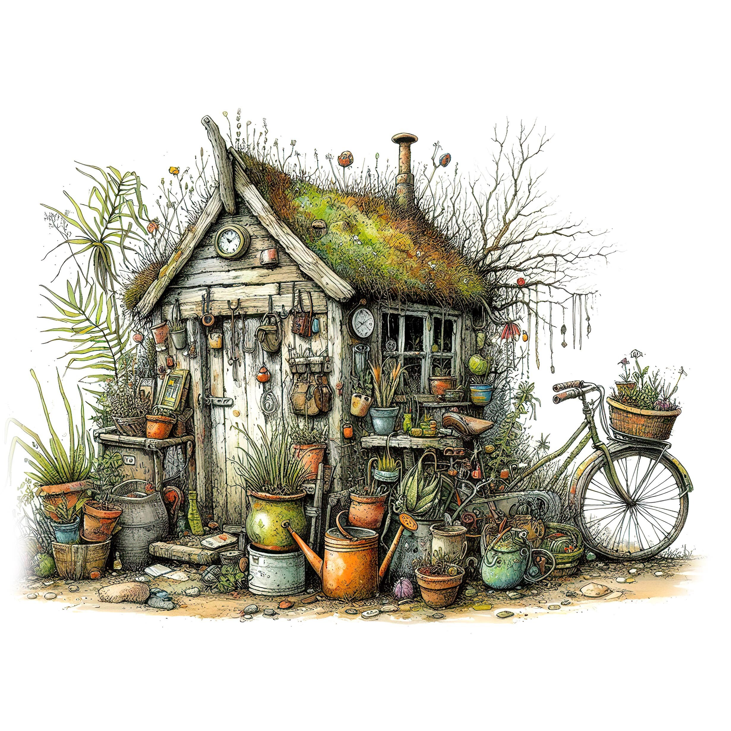 Garden Sheds Clipart Set, 15 Jpgs, Quirky Rustic Potting Shed Images ...