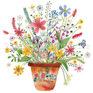 Whimsical Flower Pot Clipart 12 High Quality Pngs/jpgs Watercolour ...