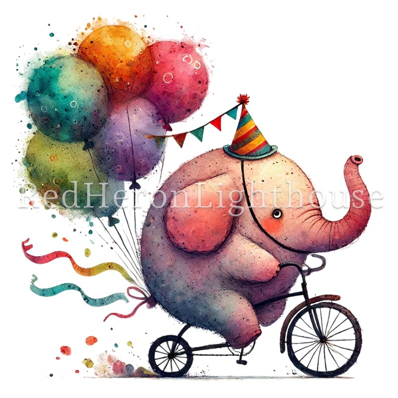 Birthday Elephant Clipart 10 High Quality Pngs/jpgs, Quirky Party ...