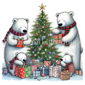 Christmas Polar Bear Clipart, 27 Pngs/jpgs, Whimsical Bear Images ...