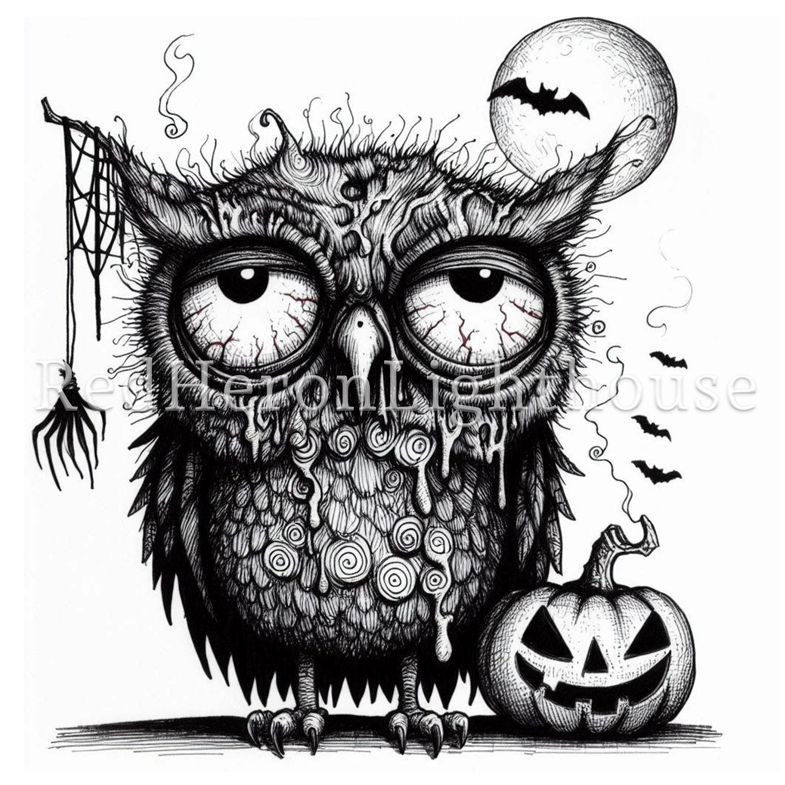 Pen & Ink Halloween Owl Clipart Set, 12 Funny Halloween Designs ...