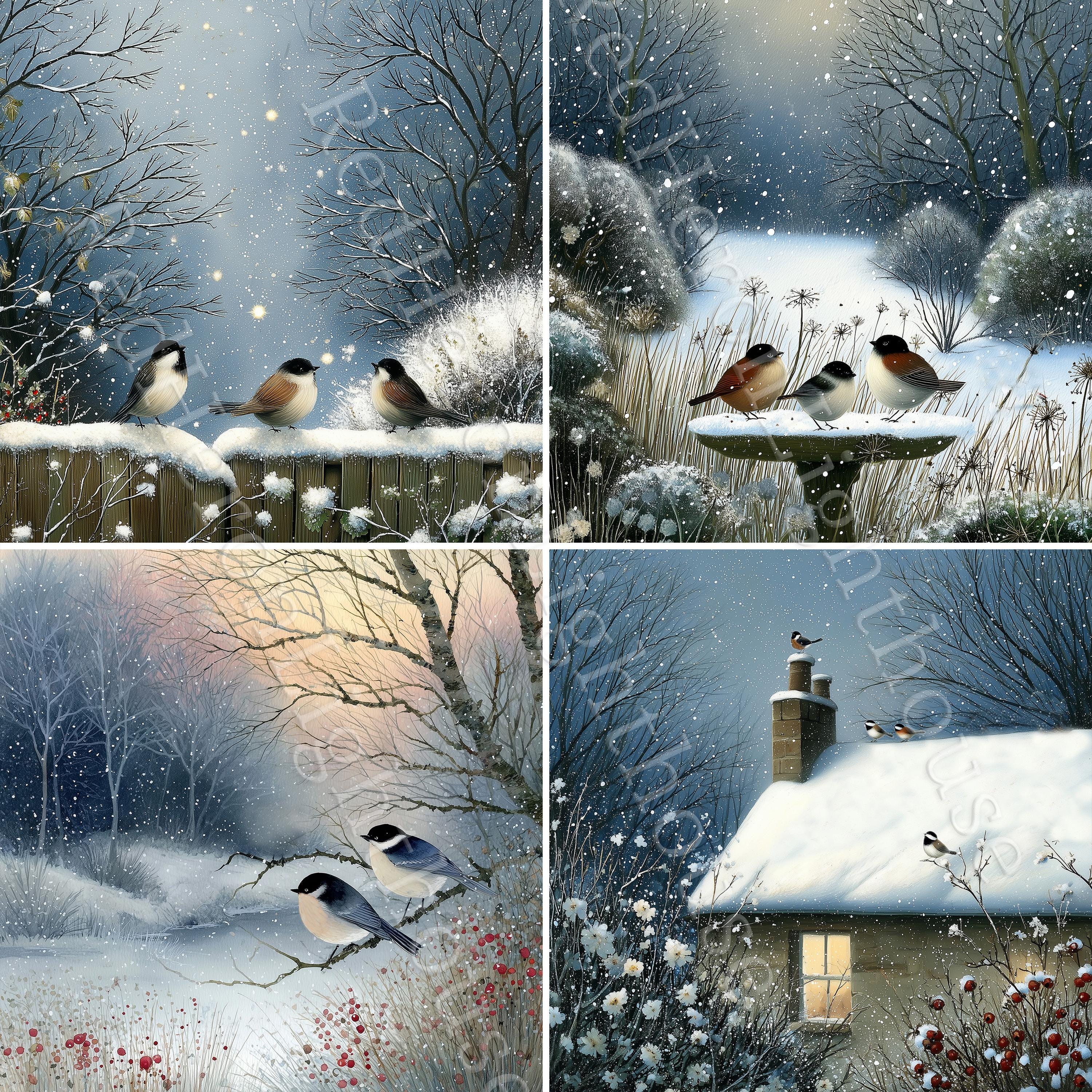 Winter Wildlife Birds Clip Art, Watercolour Snowy Nature Scenery, 22 ...