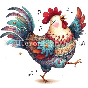Chicken & Rooster Clipart, 12 High Quality Pngs/jpgs, Funny Folk Art Birds, Quirky Farm Animals ...