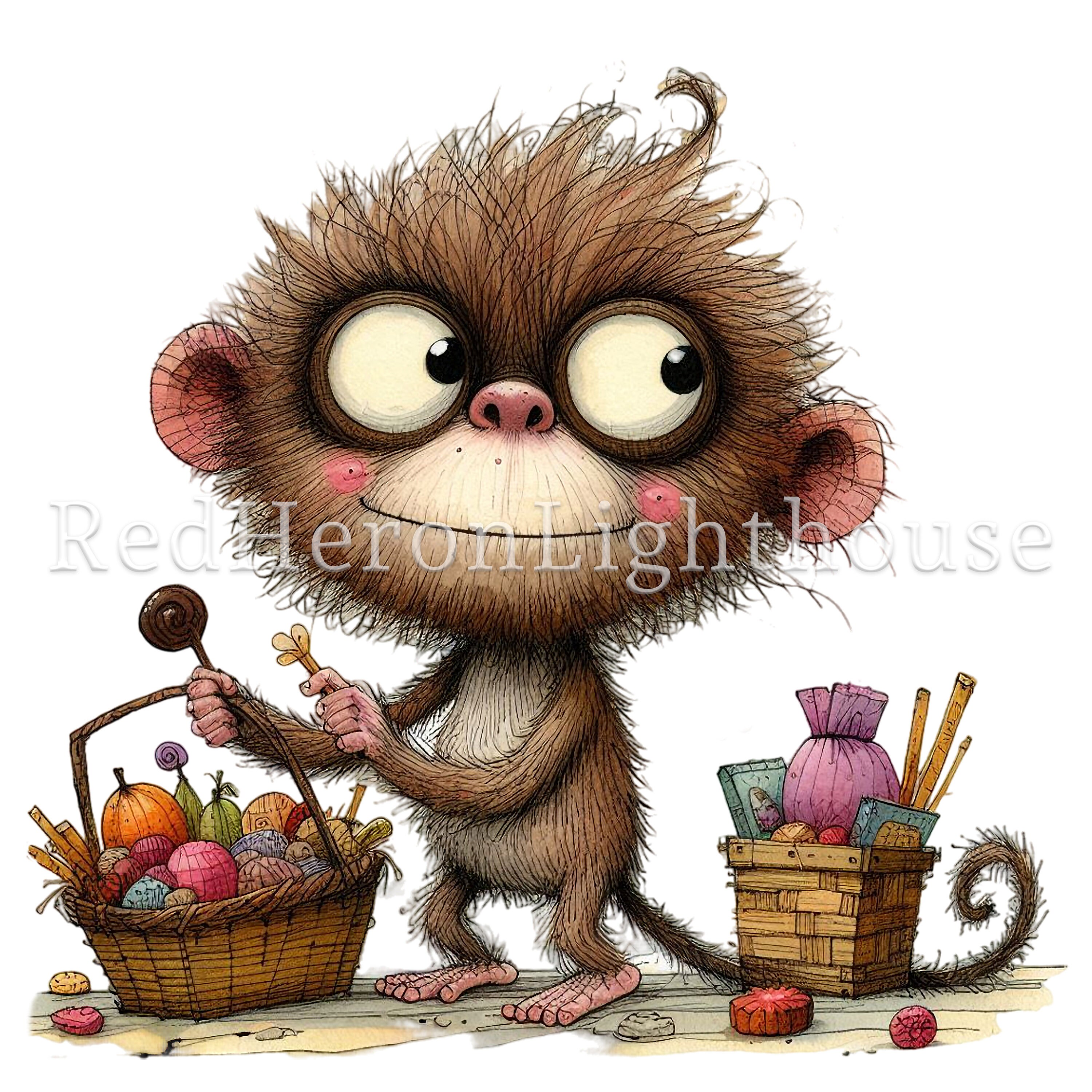 Cute & Funny Monkeys Watercolour Clipart, 12 Pngs/jpgs, Scruffy Chimp ...