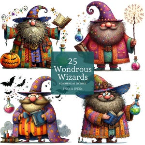 Whimsical Wizard Clipart, 25 Pngs/jpgs, Fun Magician Images, Colourful ...
