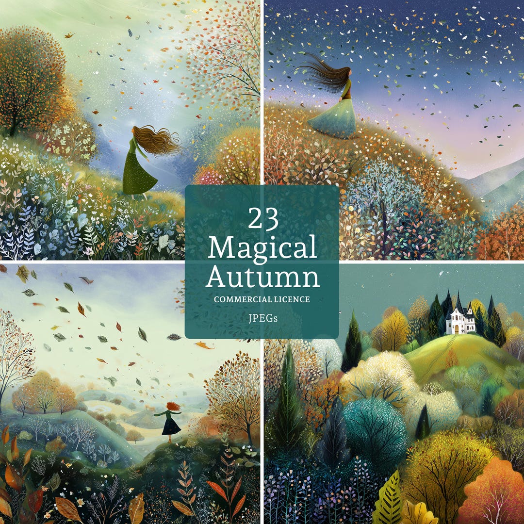 Whimsical Autumn Landscapes Clipart, 23 High Quality Jpgs, Watercolour ...