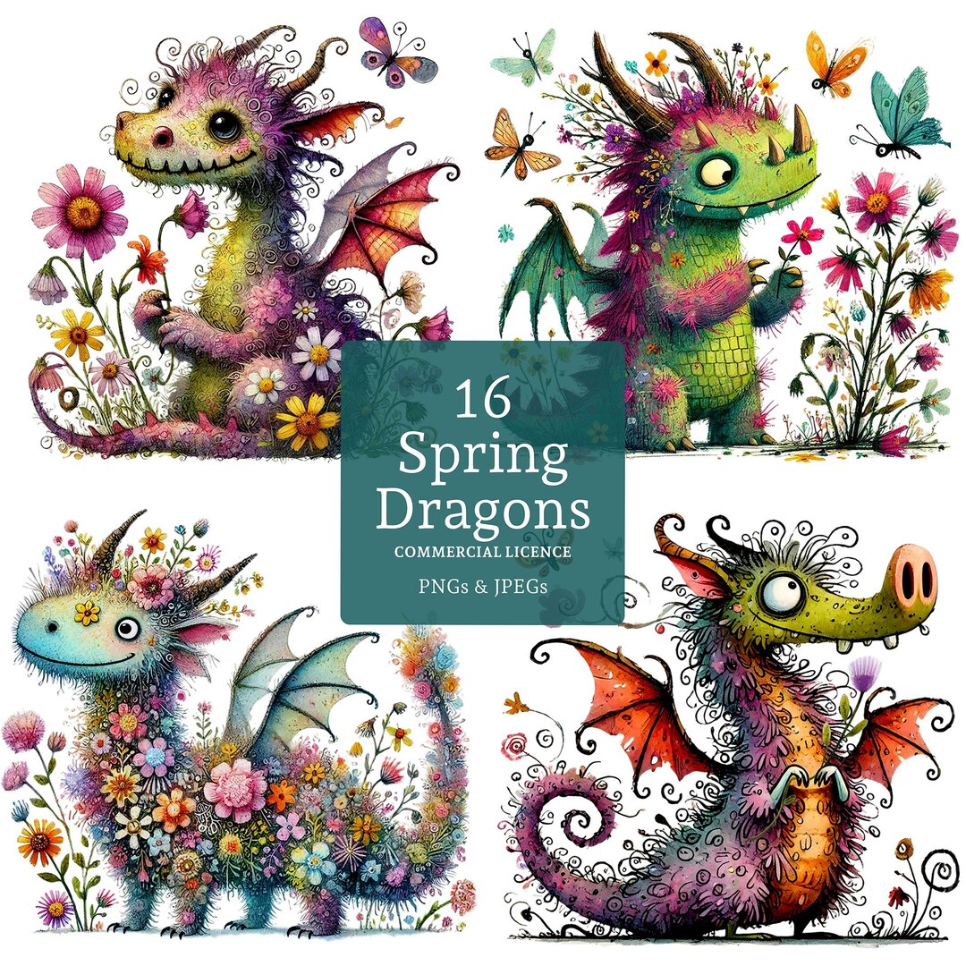 Adorable Dragon Clipart, 16 High Quality Pngs/jpgs, Quirky Mythical ...