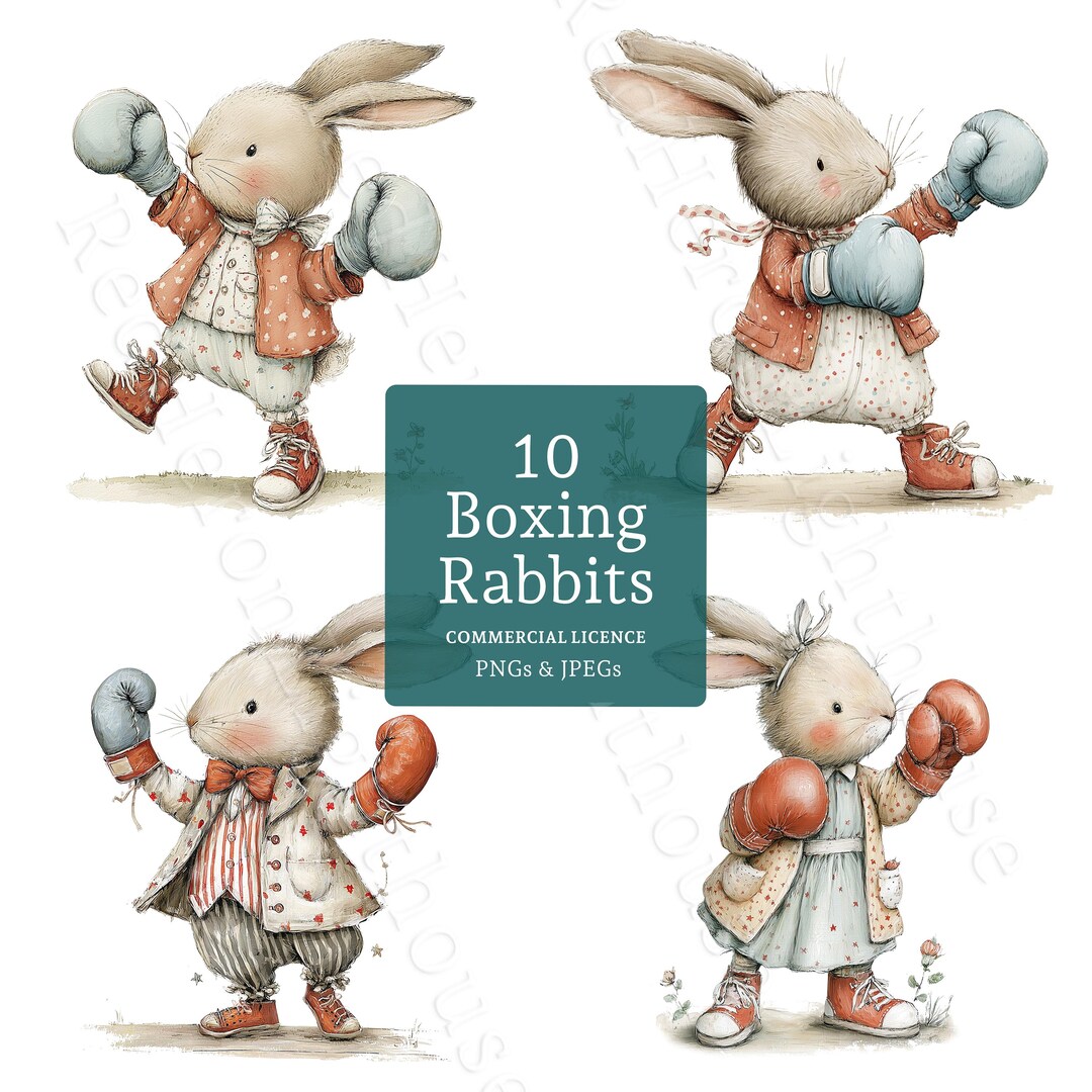 Boxing Bunny Clip Art, Watercolour Nursery Woodland Animal, 10 Pngs ...
