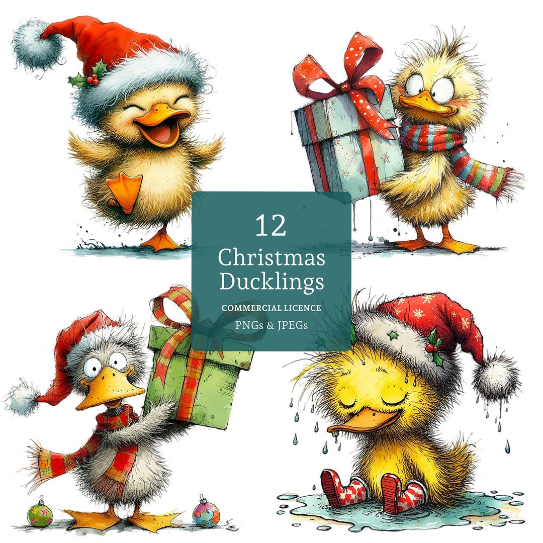 Christmas Duck Clipart, 12 High Quality Pngs/jpgs, Cute Duckling With ...