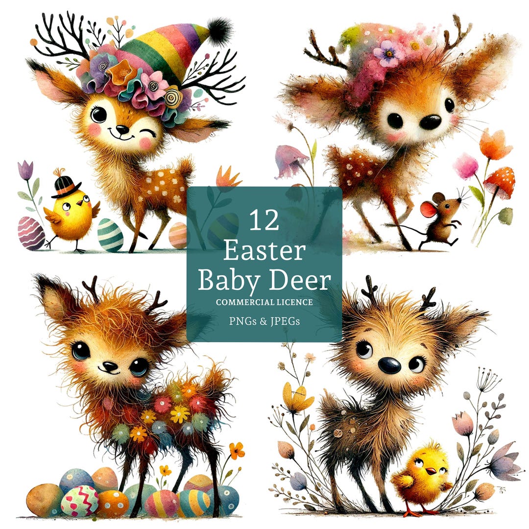 Baby Deer & Easter Egg Clipart, 12 High Quality Pngs/jpgs, Spring ...