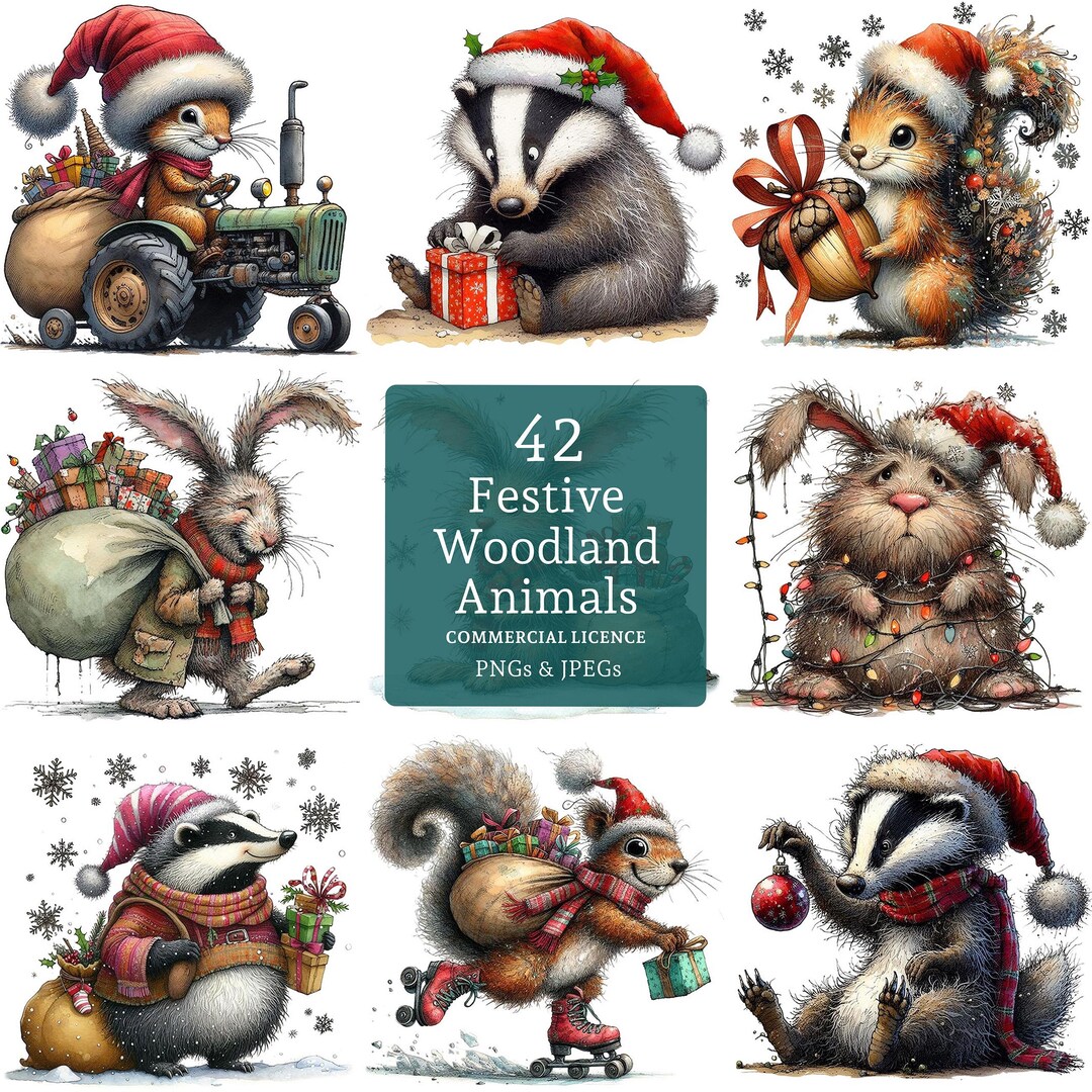 Christmas Woodland Animals Clipart, 42 Watercolour Holiday Pngs/jpgs ...
