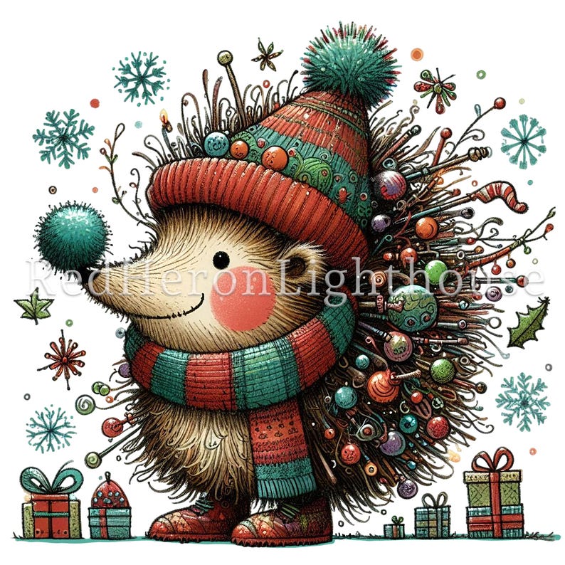 Christmas Hedgehog Clipart 17 Pngs/jpgs, Cute Festive Hedgehog Clipart ...