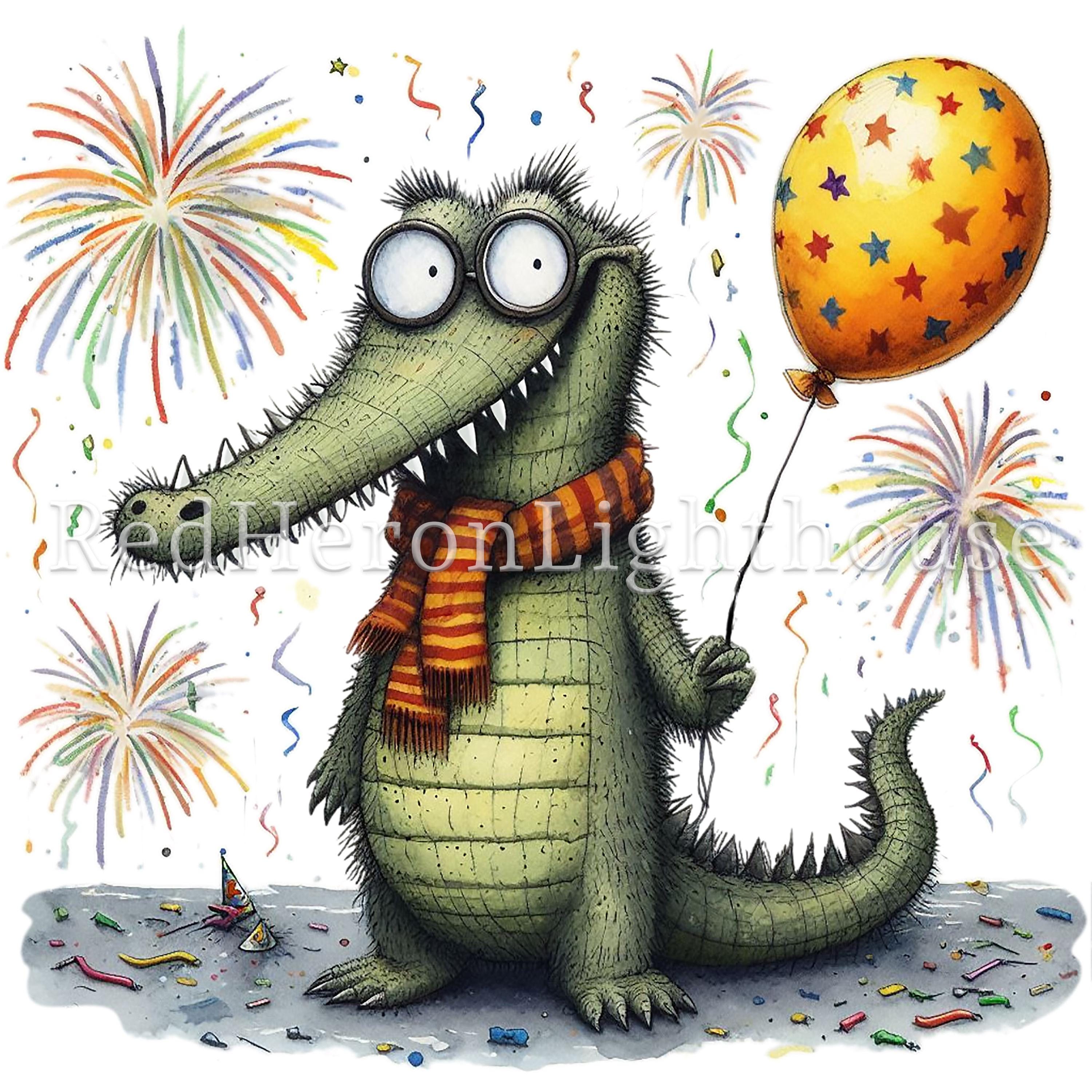 Funny Crocodile Clipart, 12 Pngs/jpgs, Quirky Festive Alligators, New ...