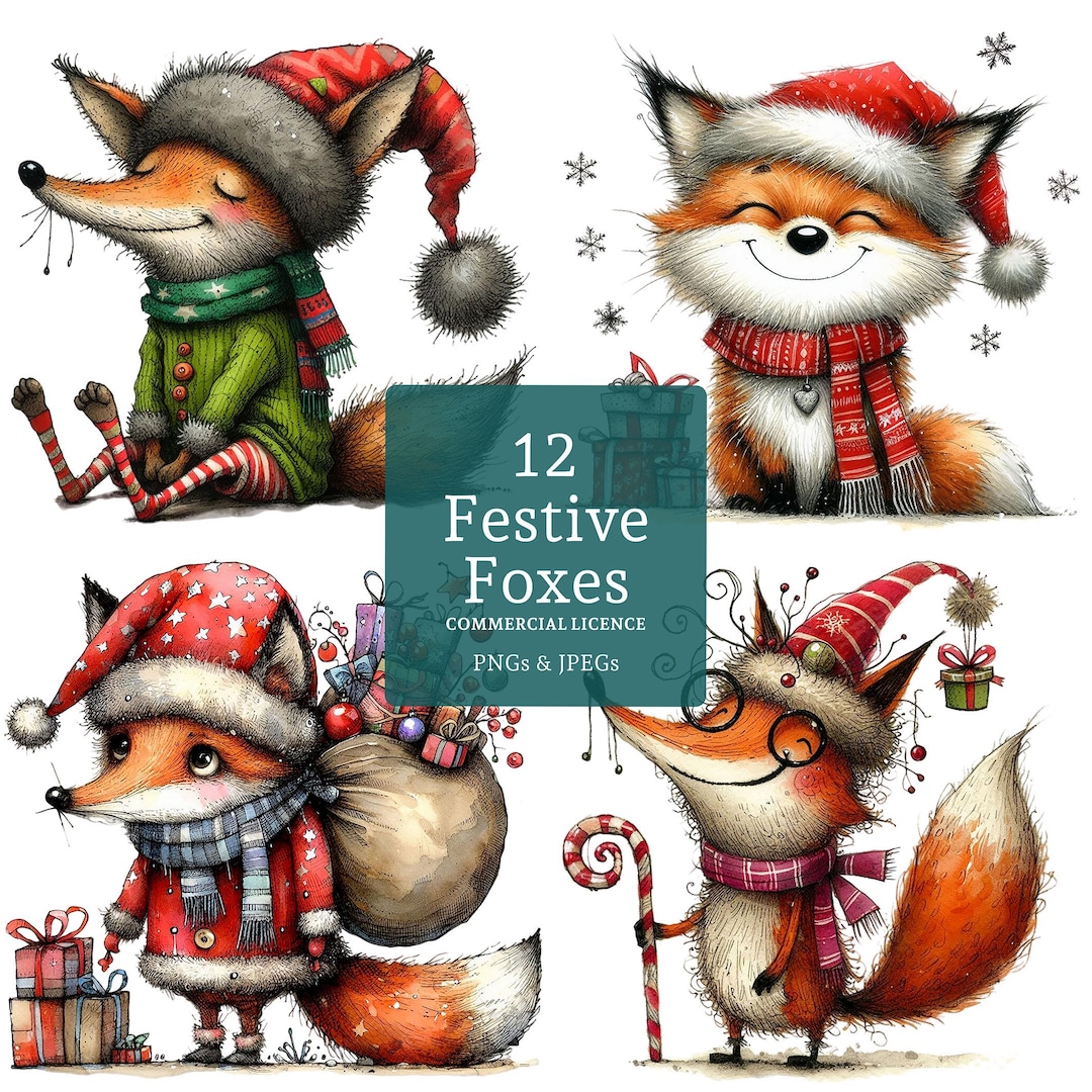 Christmas Fox Clipart, 12 High Quality Pngs/jpgs Whimsical Fox Images ...