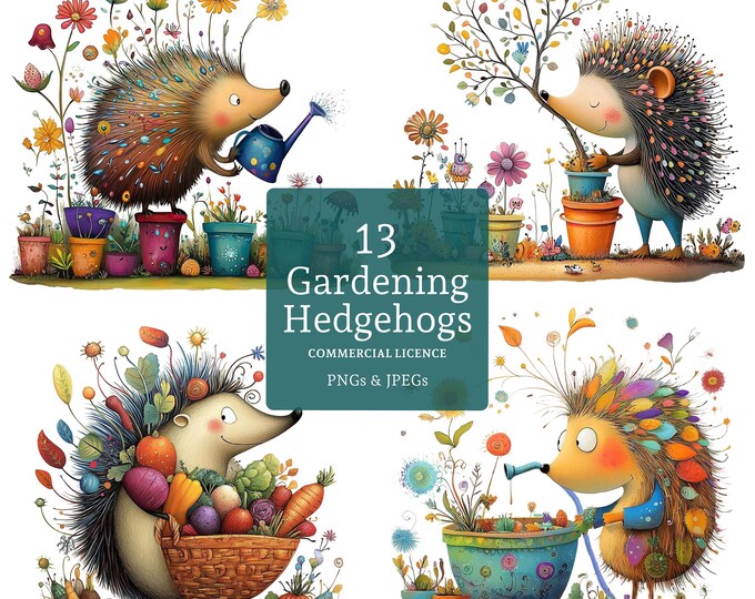 Cute Summer Hedgehogs Clipart Bundle, Watercolor Hedgehog Clip Art ...