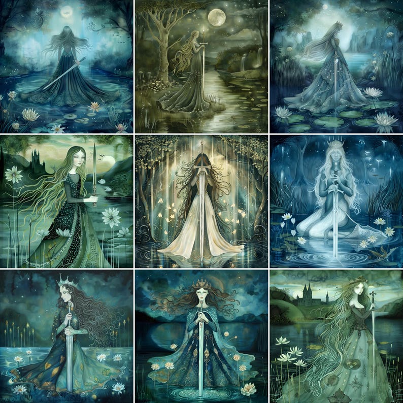 Enchanted Lady of the Lake Clipart, 18 High Quality Jpgs, Arthurian ...
