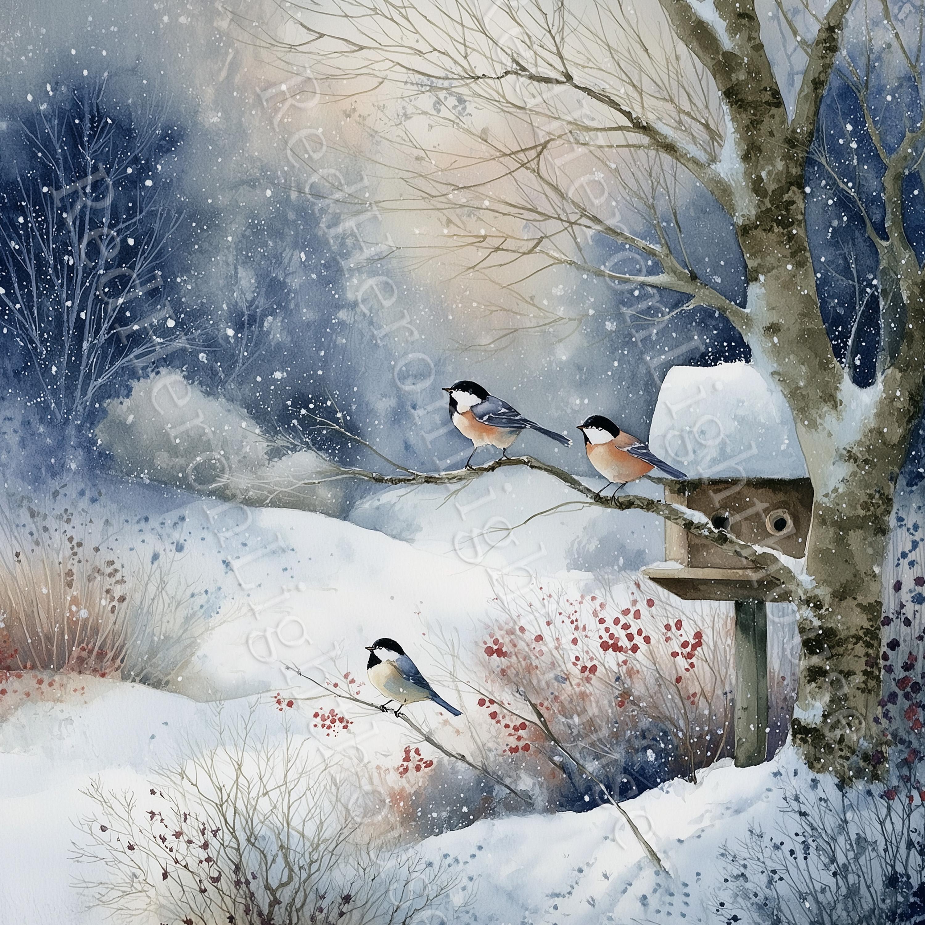 Winter Wildlife Birds Clip Art, Watercolour Snowy Nature Scenery, 22 ...