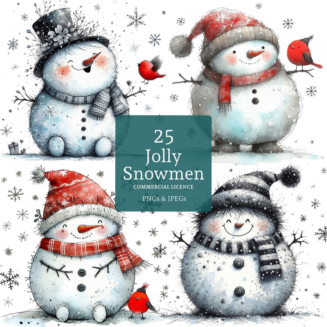 Christmas Snowman Clipart Set, 25 High Quality Pngs/jpgs, Xmas Card ...
