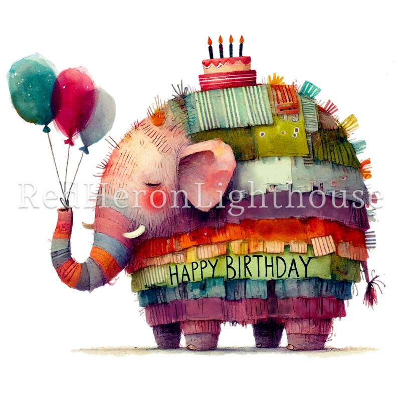 Birthday Elephant Clipart 10 High Quality Pngs/jpgs, Quirky Party ...