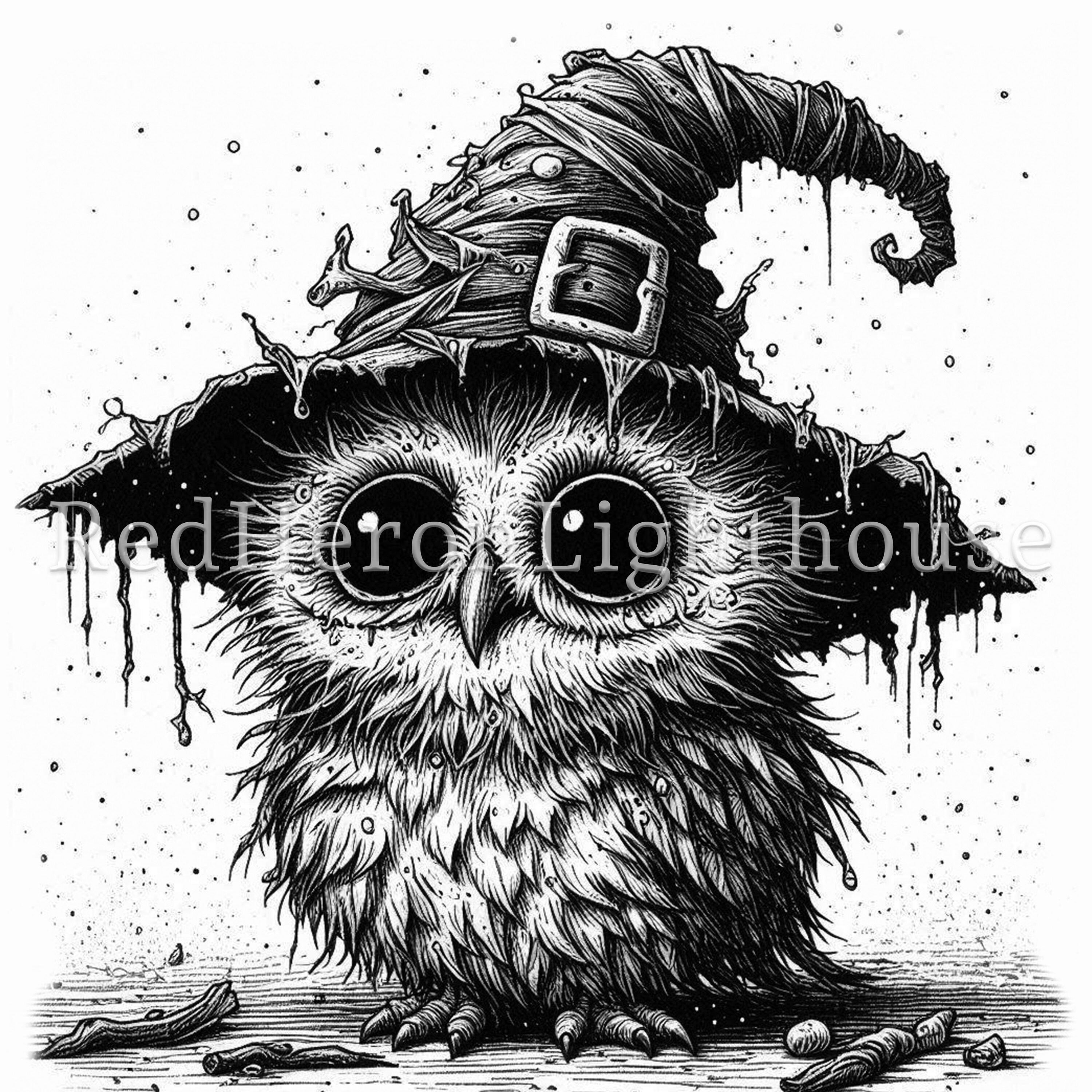 Pen & Ink Halloween Owl Clipart Set, 12 Funny Halloween Designs ...