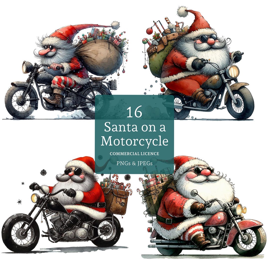 Motorcycle Santa Clipart, 16 High Quality Pngs/jpgs, Biker Father ...