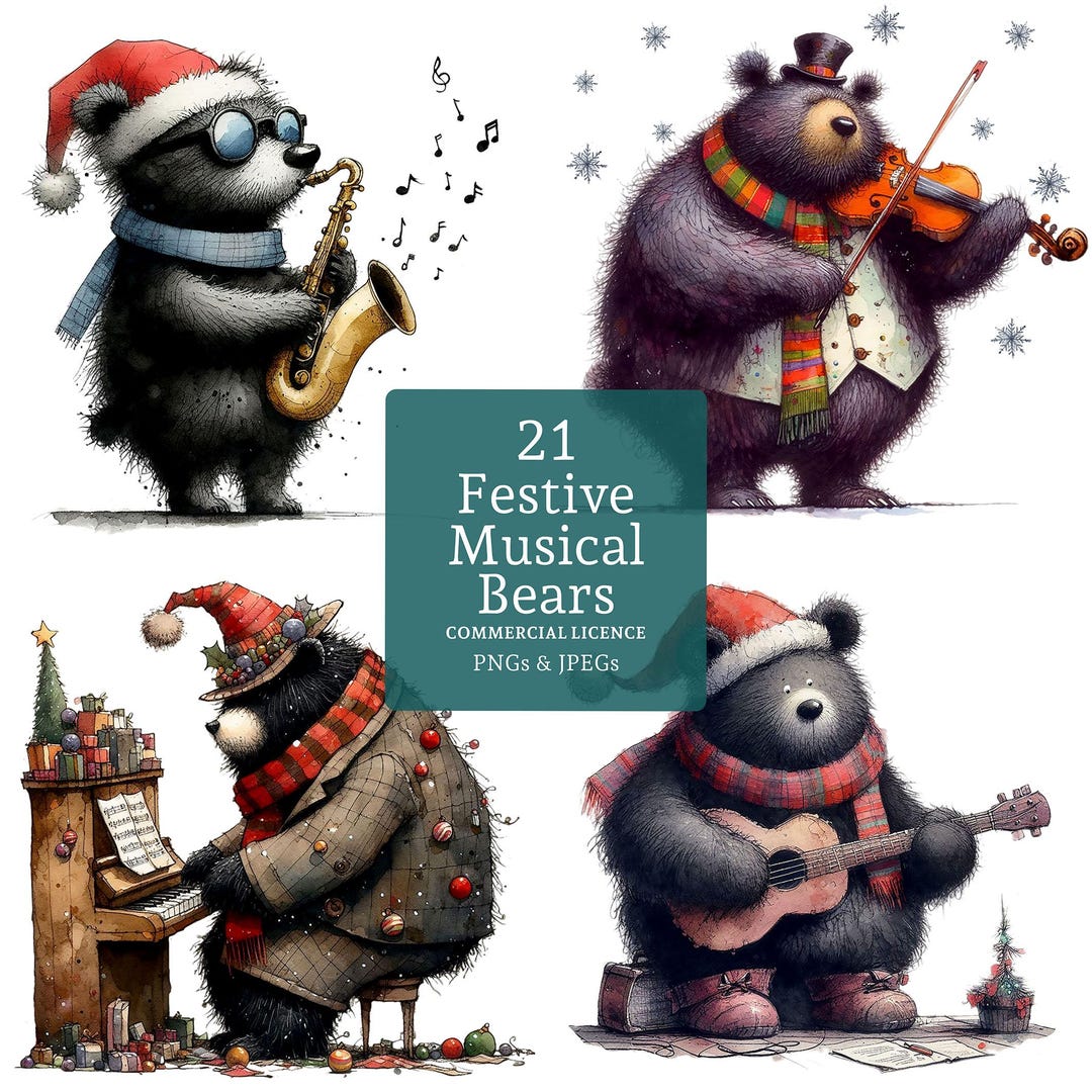 Festive Musical Bear Clipart 21 High Quality Pngs/jpgs, Christmas Bear ...