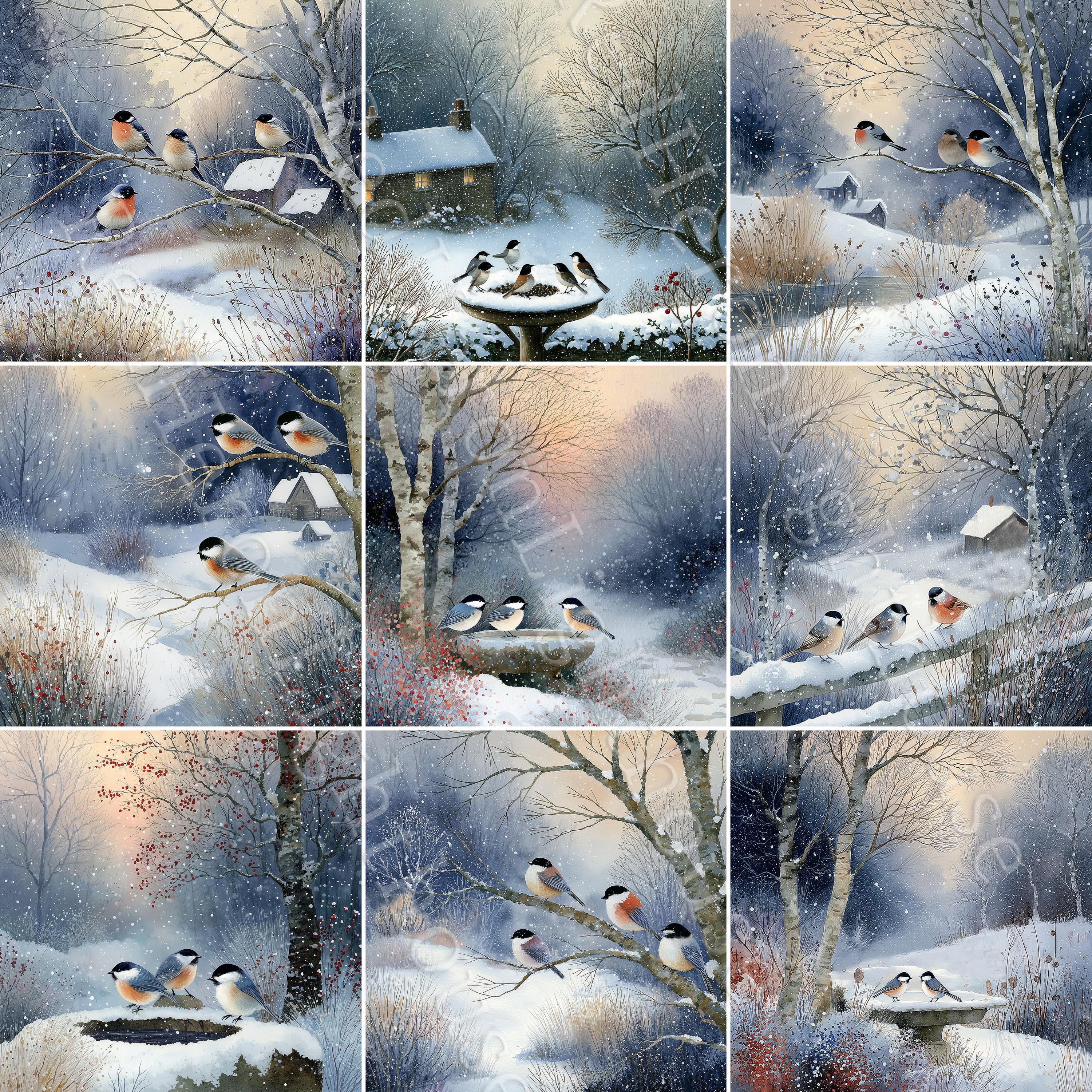 Winter Wildlife Birds Clip Art, Watercolour Snowy Nature Scenery, 22 ...