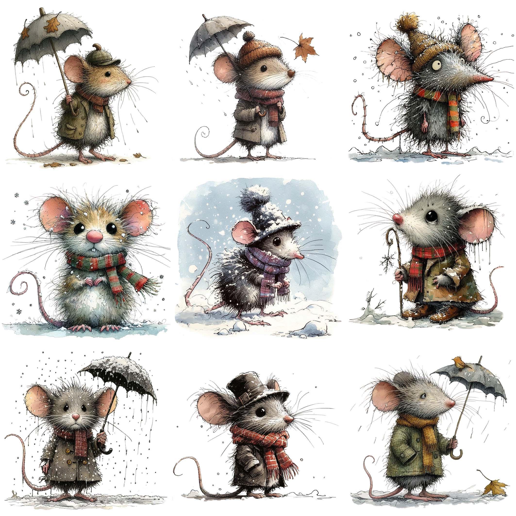 Winter Mice Clipart, 23 High Quality Jpgs/pngs, Whimsical Mouse Images ...