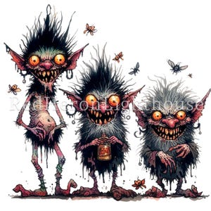 Wicked Halloween Pixies Clipart Set, 16 PNG/JPEG, Ugly Scary Pixie ...