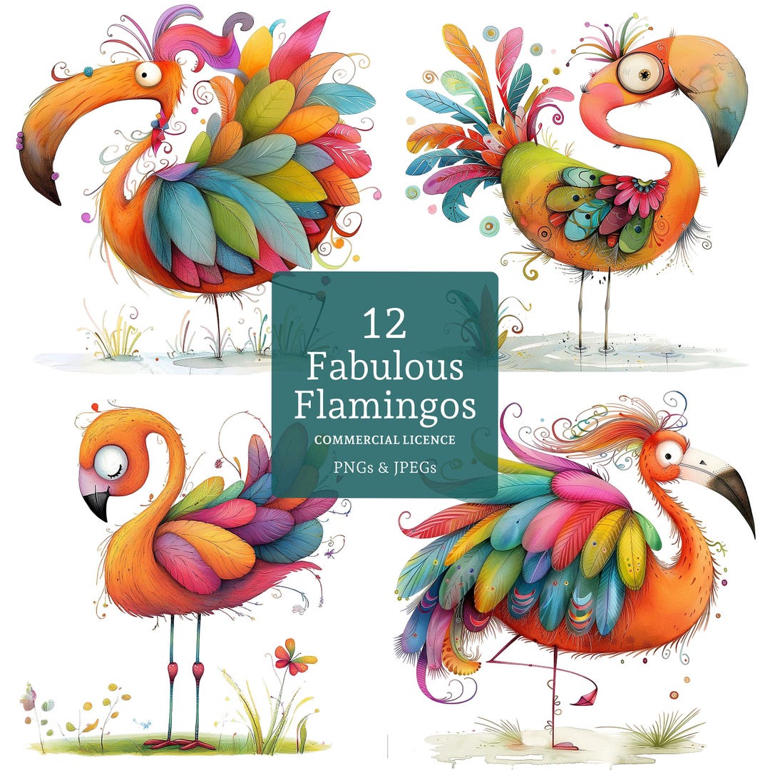 Fantasy Flamingo Clipart, 12 High Quality Pngs/jpgs, Watercolor ...