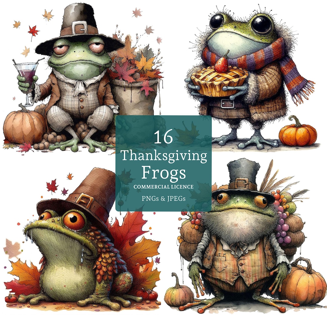 Thanksgiving Frogs Clipart, 16 Pngs/jpgs, Autumn Frogs, Quirky Fall ...