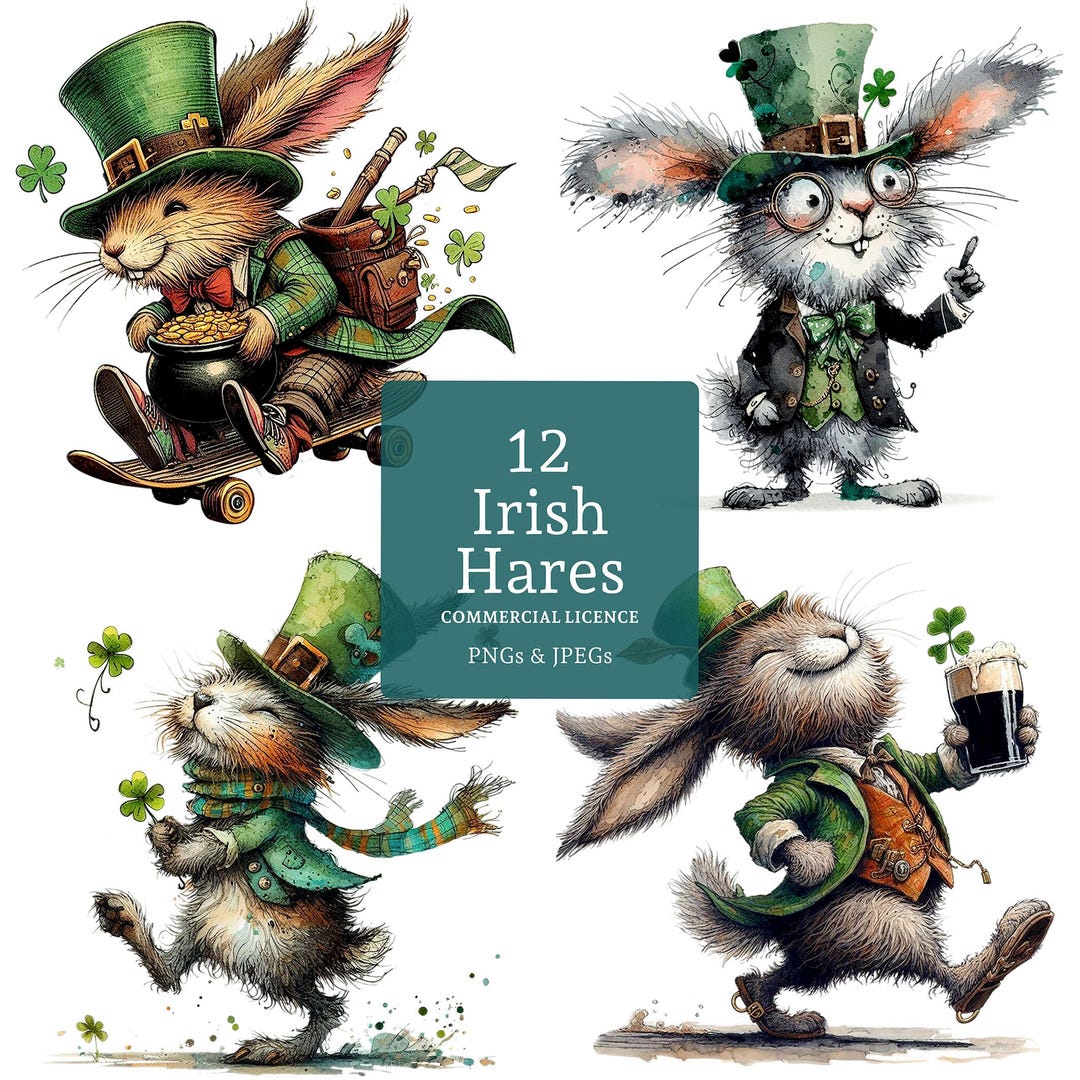 Irish Hare Clipart, 12 High Quality Pngs/jpgs, St Patrick's Day Clipart ...