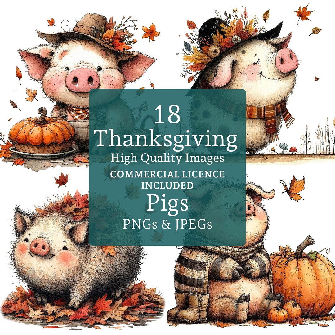 Thanksgiving Pigs Clipart 18 Pngs/jpgs, Autumn Pigs, Harvest Clipart ...