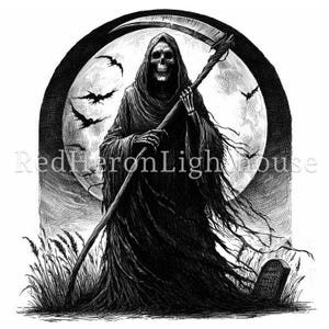 Grim Reaper Pen & Ink Clipart Set, 14 Pngs/jpgs, Terrifying Halloween ...