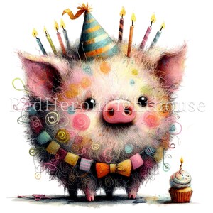 Birthday Pig Clipart, 13 High Quality Pngs/jpgs, Cute Kid's Party ...
