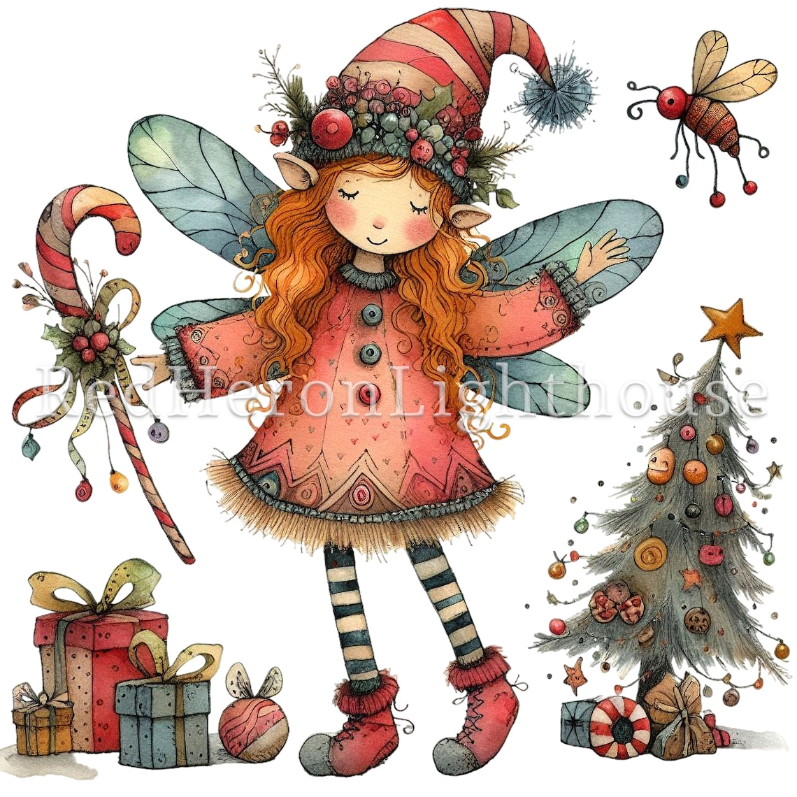 Christmas Fairies Clipart Set, 24 Pngs/jpgs, Cute Festive Fairy Designs ...