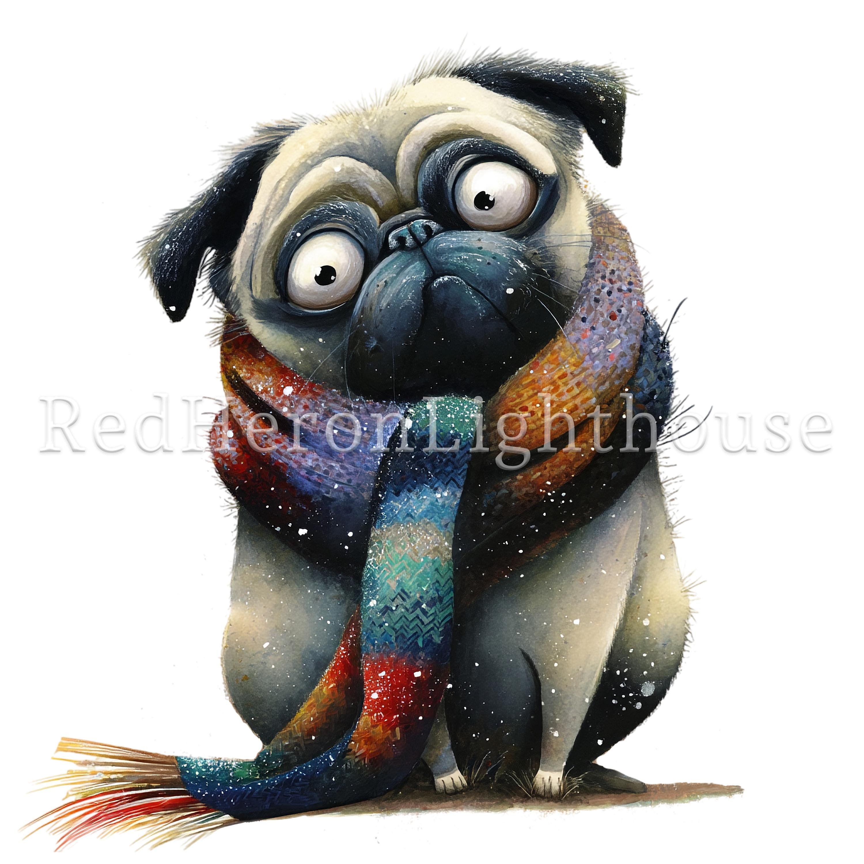 Funny Pug Clipart, 17 High Quality Pngs/jpgs, Watercolour Caricature ...